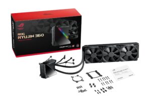 asus rog ryujin 360 all-in-one liquid cpu cooler with colour oled, aura sync rgb and noctua ippc 2000 pwm 120 mm radiator fan