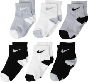 nike newborn baby socks 6 pairs, size 12-24 months, black/ grey/white