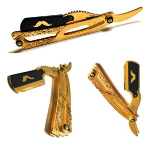 gold dipped straight edge razor - barber shaving double edge blade cut throat folding knife for professional salons barbershops - all purpose shaver