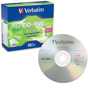 2 x verbatim cd-rw 700mb 4x-12x rewritable media disc - 10 pack slim case