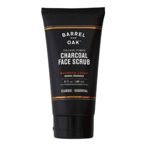 barrel and oak - charcoal face scrub with volcanic pumice, men's exfoliating scrub, facial cleanser, removes dead skin, absorbs oil, cleans pores, promotes beard growth, vegan (bourbon cedar, 5 oz)