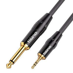 tisino 1/4 mono to 1/8 stereo cable, 3.5mm trs stereo to 1/4 inch ts mono interconnect cable (mono to stereo adapter) - 10 feet