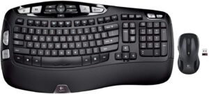 logitech mk550 wireless wave k350 keyboard and mk510 laser mouse combo — includes keyboard and mouse, long battery life, ergonomic wave design and wireless mouse