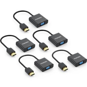 femoro hdmi to vga adapter converter 5-pack (male to female) for computer, desktop, laptop, pc, monitor, projector, hdtv, chromebook, raspberry pi, roku, xbox and more - black