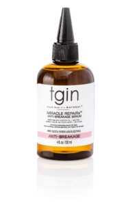 thank god it's natural tgin miracle repairx anti-breakage serum daily moisturizer, for curly, coily and wavy hair, nourishes and moisturizes dry hair and scalp, 4 oz