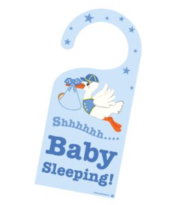 baby boy sleeping stork door hanger, do not knock/disturb newborn sign, gift