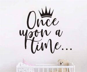 once upon a time with crown wall sticker art vinyl home quote decals for kids girl princess room nursery decoration house interior design ymx38 (black, 42x38cm)