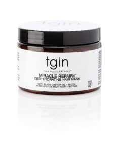 tgin miracle repairx deep hydrating hair mask for curly, coily and wavy hair, with biotin and black castor oil, deep moisture and repair for damaged, color-treated hair, 12 oz