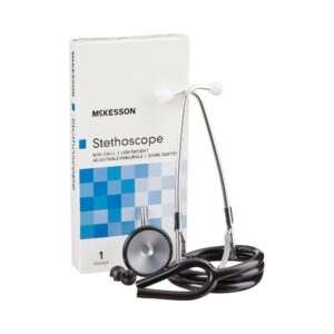 mckesson stethoscope, lightweight, single head, diaphragm only, adjustable binaurals, black, 21 in, 1 count