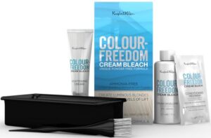 knight & wilson color-freedom cream hair bleach kit. ammonia-free formula lifts up to 8 shades. protects & repairs while lightening. complete hair bleaching kit with tint bowl, brush, gloves & cap