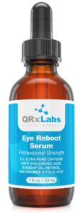 eye reboot serum with 6% caffeine, hyaluronic acid, rosehip oil, retinol, niacinamide & folic acid - reduces puffiness, dark circles, crow feet, wrinkles and fine lines around the eyes - 1 oz / 30 ml