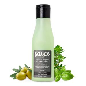 sauce beauty intense repair olive oil treatment - hair oil for curly hair w/olive, thyme & basil oils - 2 fl oz hair oil for damaged hair & split ends (evoo)