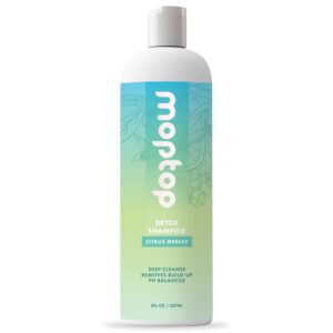 moptop detox shampoo – scalp clarifying shampoo for build up, hard water, dirt & oil, sulfate & paraben free hair care for all hair types – thin, straight, wavy, curly & coily (citrus medley, 8oz)