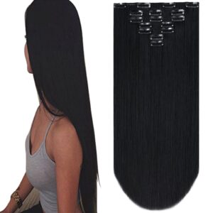 syxlcygg black hair extension clip hair extensions 22" 4.8 oz synthetic straight cheap fake hair piece women's easy to use fluffy&not tangled