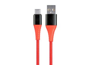 monoprice usb 2.0 type-c to type-a charge & sync cable - nylon-braided, 6 feet, red - atlasflex series