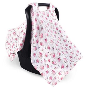 luvable friends unisex baby muslin car seat canopy, floral, one size