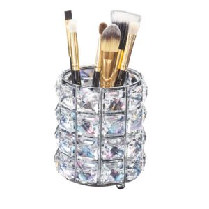 lugunu makeup brush holder organizer golden crystal bling personalized gold comb brushes pen pencil storage box container (crystal pot-sliver)