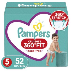 diapers size 5, 52 count - pampers pull on cruisers 360° fit disposable baby diapers with stretchy waistband, super pack (packaging may vary)