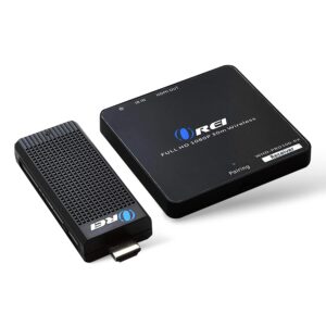 orei wireless hdmi transmitter & receiver - extender full hd 1080p wirelessly upto 100 ft with dongle - perfect for streaming, laptops, pc, media and more