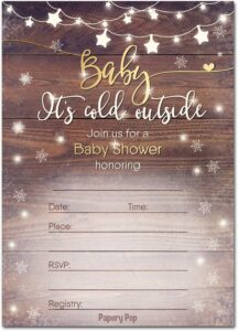 30 baby shower invitations for boy or girl with envelopes (30 pack) - baby it's cold outside - gender neutral - fits perfectly with rustic wooden baby shower decorations and supplies