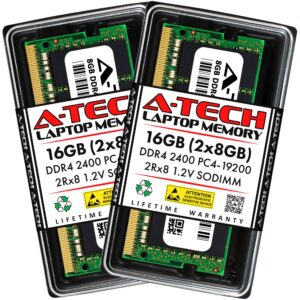 a-tech 16gb (2x8gb) ddr4 2400mhz sodimm pc4-19200 2rx8 dual rank 260-pin cl17 1.2v non-ecc unbuffered notebook laptop ram memory upgrade kit