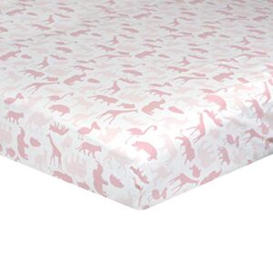 just born boys and girls newborn infant baby toddler nursery sateen cotton bedding fitted crib sheet, pink safari, one size