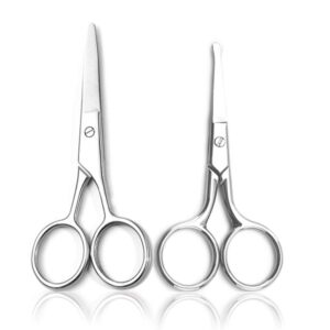 toocoo stainless steel dog grooming scissors eyebrow grooming scissors mustache scissors manual nose hair scissors, rounded eyebrows facial hair scissors (scissors[2 pack])