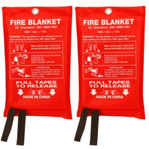 aksipo fire blanket fiberglass fire emergency blanket suppression blanket flame retardant blanket emergency survival safety cover for kitchen home house car office warehouse, 2 pack (39.3x 39.3 inch)