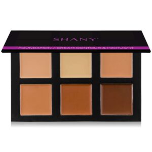 shany foundation cream contour & highlight makeup palette with mirror - 6 color foundation palette - foundation