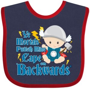 inktastic ye mortals putteth mine cape on backwards® baby bib navy and red 23c21