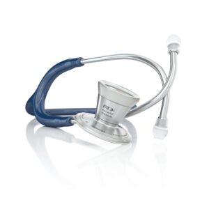 mdf procardial cardiology stethoscope, lightweight titanium, adult, dual head, navy blue tube, silver chestpiece-headset, mdf797t04