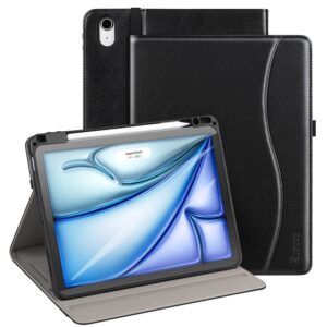 ztotopcases for ipad air 11 inch m2(2024) case, ipad air 5th generation (2022)/ 4th generation (2020) 10.9 inch case with pencil holder, multi-angle viewing leather folio cover with pocket, black