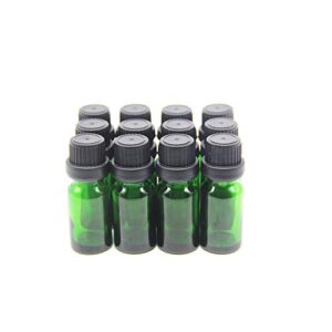 yizhao, 10ml green sample glass bottles/vials empty for essential oils,with euro orifice reducers dropper, for chemistry lab,colognes& perfumes,and 2 plastic pipettes dropper - 12 pcs