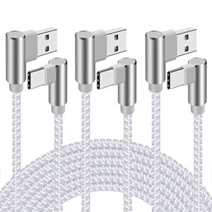 90 degree usb c cable 6ft type c cable 3 pack fast charging right angle nylon braided usb charger cable charging cord for samsung galaxy s9 s8, note 9 8,lg g6 g5 v20,google pixel (silver, 6 feet)