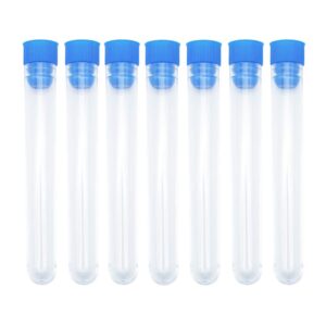 eowpower 10ml 16x100mm clear plastic test tubes with blue caps, pack of 50