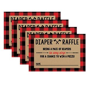 50 diaper raffle boy baby shower buffalo plaid, bear, lumberjack theme