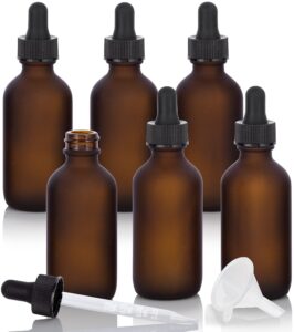 juvitus 2 oz frosted amber glass boston round bottle graduated measurement dropper (6 pack) + funnel