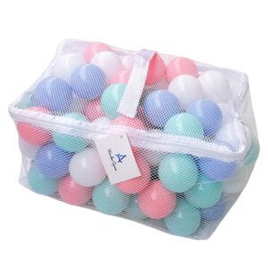 wonder space soft pit balls, chemical-free crush proof plastic ocean ball, bpa free with no smell, safe for toddler ball pit/kiddie pool/indoor baby playpen, pack of 100 (mix - pastel)