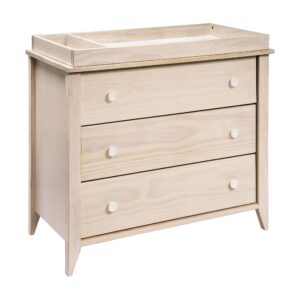 babyletto sprout 3-drawer changer dresser with removable changing tray in washed natural and white, greenguard gold certified