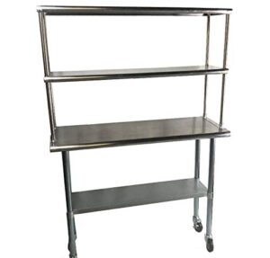 commercial stainless steel work prep table 24 x 30 & double overshelf 14 x 30 with casters wheels