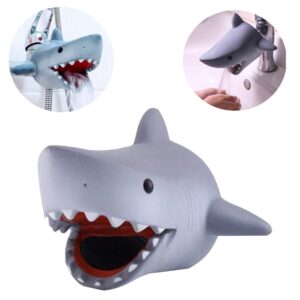 children’s faucet extender bath spout cover for baby: sink extension hand washing - kids toddler bathroom bathtub fun & safety - child kitchen accessories (grey shark)