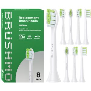 brushmo whitening replacement toothbrush heads compatible with philips sonicare diamondclean hx6062/65, white, 8 pack