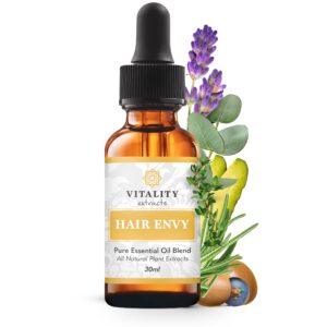 vitality extracts hair envy - natural hair growth serum - 100% pure essential oils, 15 plant extracts, no synthetics, no parabens - strengthen hair, minimize breakage, stimulate follicles