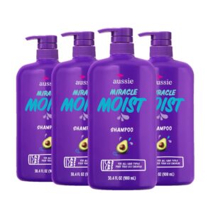 aussie paraben-free miracle moist shampoo with avocado & jojoba for dry hair, 30.4 fluid ounce, (pack of 4)