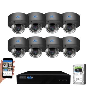 gw security autofocus ip camera system, 8 channel h.265 4k nvr, (8) 5mp 1920p dome poe microphone security camera 4x optical motorized zoom outdoor indoor security system, ai human detection