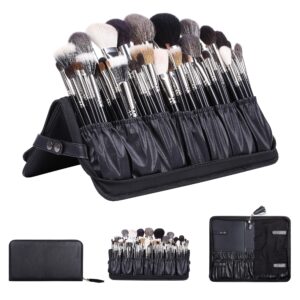 rownyeon professional makeup brushes organizer bag makeup artist cosmetic case leather handbag black travel portable(only bag)