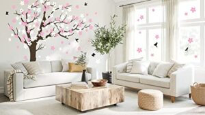 large cherry blossom tree blowing in the wind tree wall decals wall sticker vinyl wall art kids rooms teen girls boys wallpaper wall stickers room decor (dark brown tree,white and pink flower)