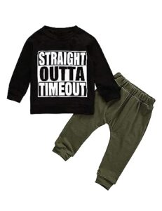 toddler baby boy clothes long sleeve funny letter sweatshirt top + camouflage pants outfit set (a-black, 3-4t)