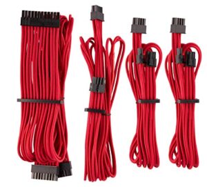 corsair premium individually sleeved psu cables starter kit – red, 2 yr warranty, for corsair psus