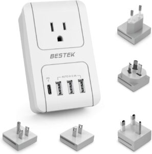 bestek international travel adapter, 3000w converter travel adapter for hair dryer, curling iron usb travel wall charger with worldwide wall plugs for us, uk, au, eu and asia (pd30w,1004, white)